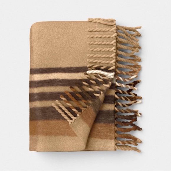 Threshold | Bedding | New Threshold Striped Tan And Brown Wool Blanket ...